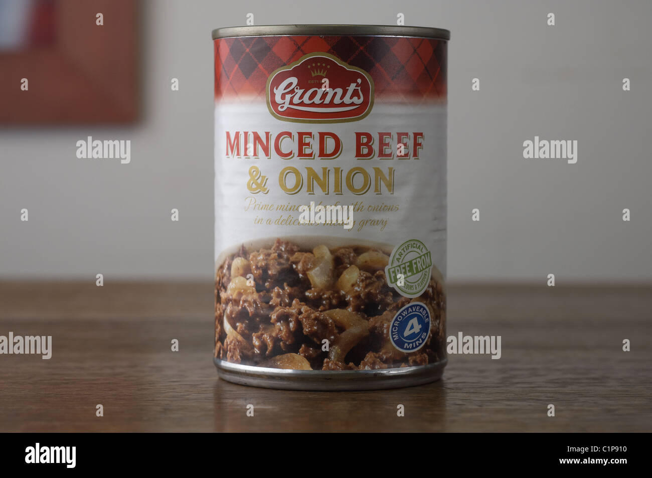 Tinned food on an oak wood table Stock Photo - Alamy