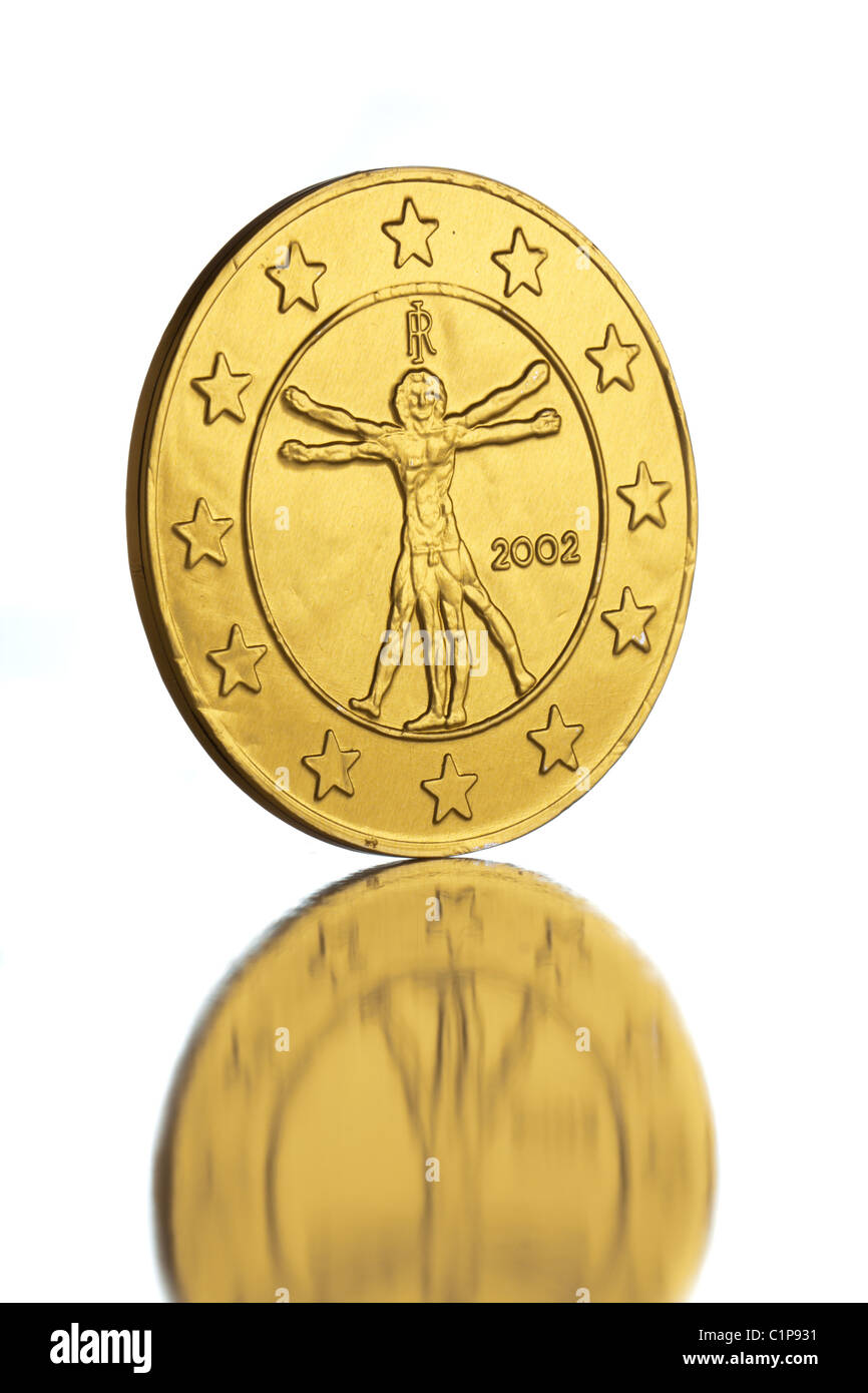 Euro coin on white background macro close up Stock Photo - Alamy