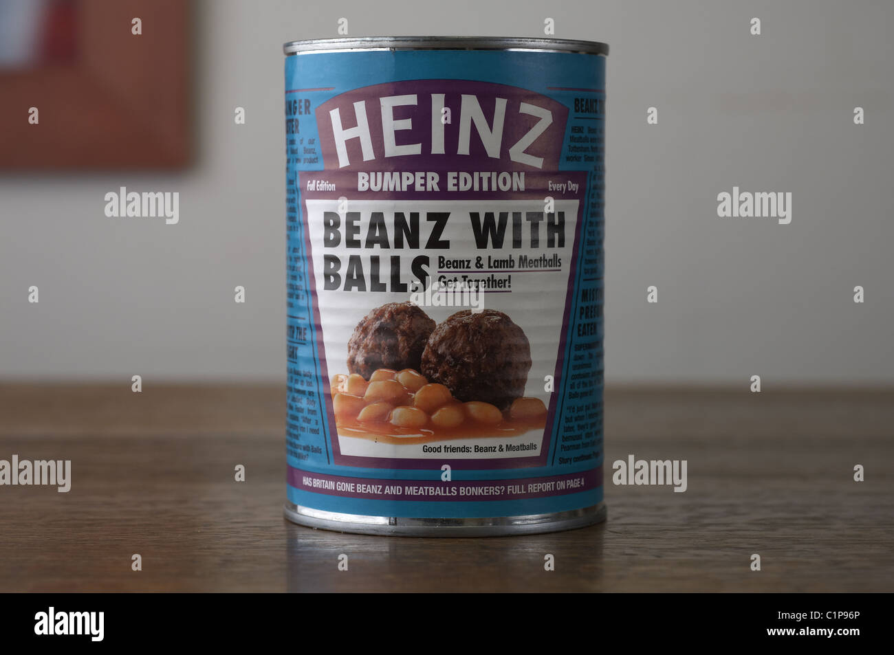 Tinned food on an oak wood table Stock Photo - Alamy