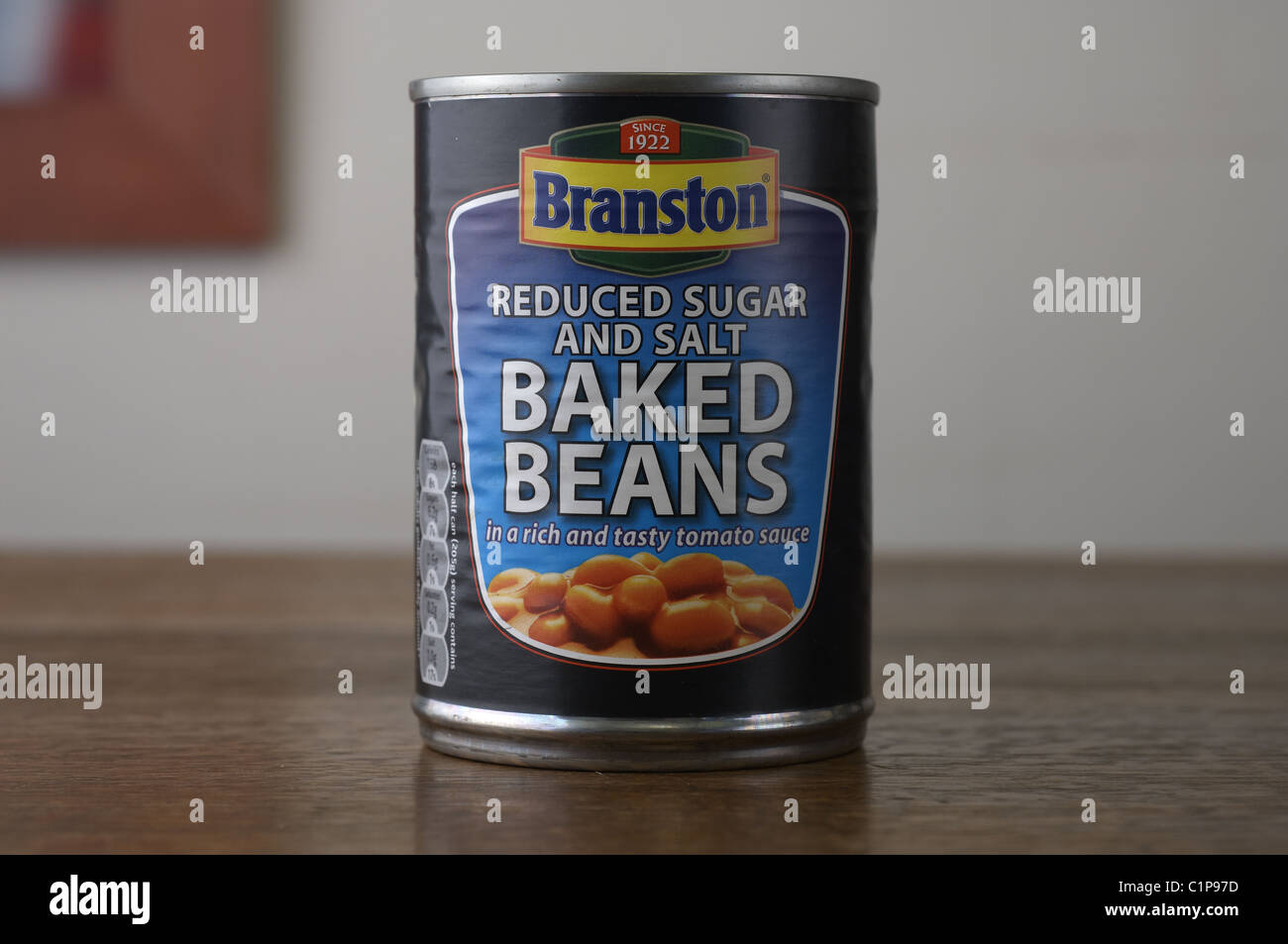 Tinned food on an oak wood table Stock Photo - Alamy