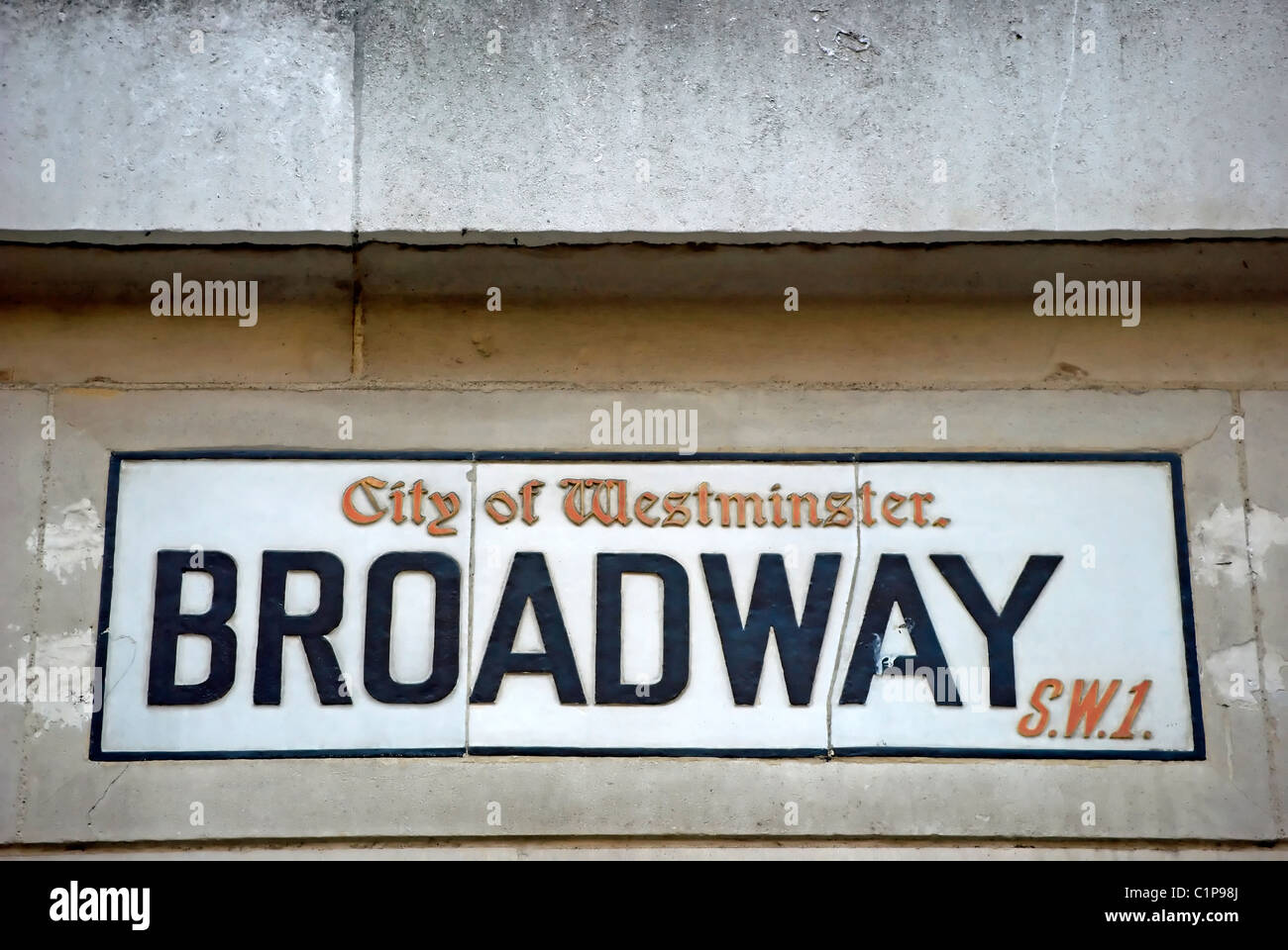 city of westminster street name sign for broadway, in central london ...