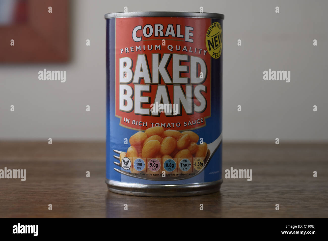 Tinned food on an oak wood table Stock Photo - Alamy