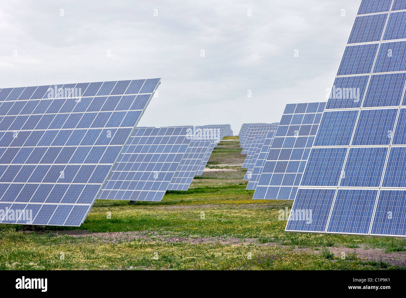 Solar panels on grass Stock Photo - Alamy