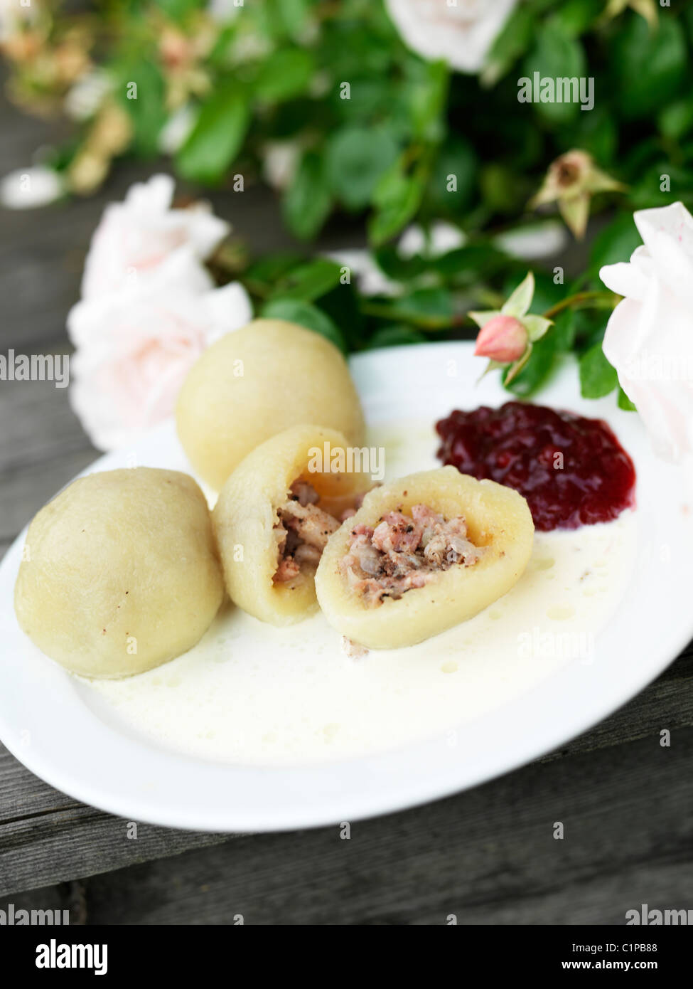 Potato dumplings on plate Stock Photo - Alamy