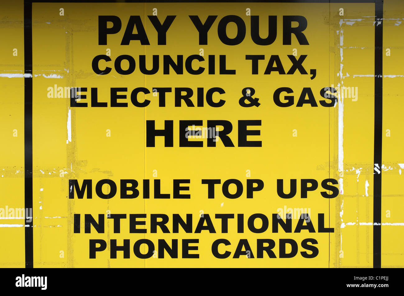 pay bills shop sign Stock Photo - Alamy