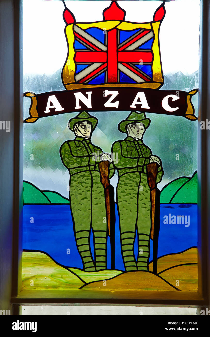 Anzac stained glass window, St James Church (1878), Kerikeri, Northland ...