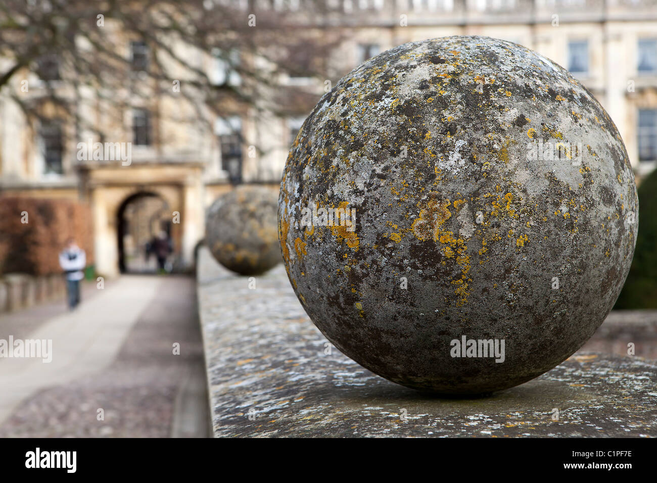 decorative stone spheres on the bridge parapet in Clare college ...