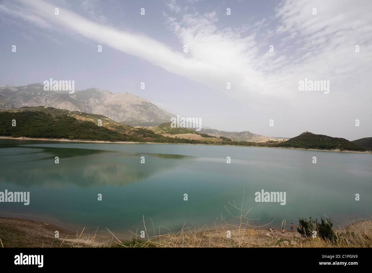 Italy, Chieti, Lago Sant'Angelo, lake with mountains in background ...