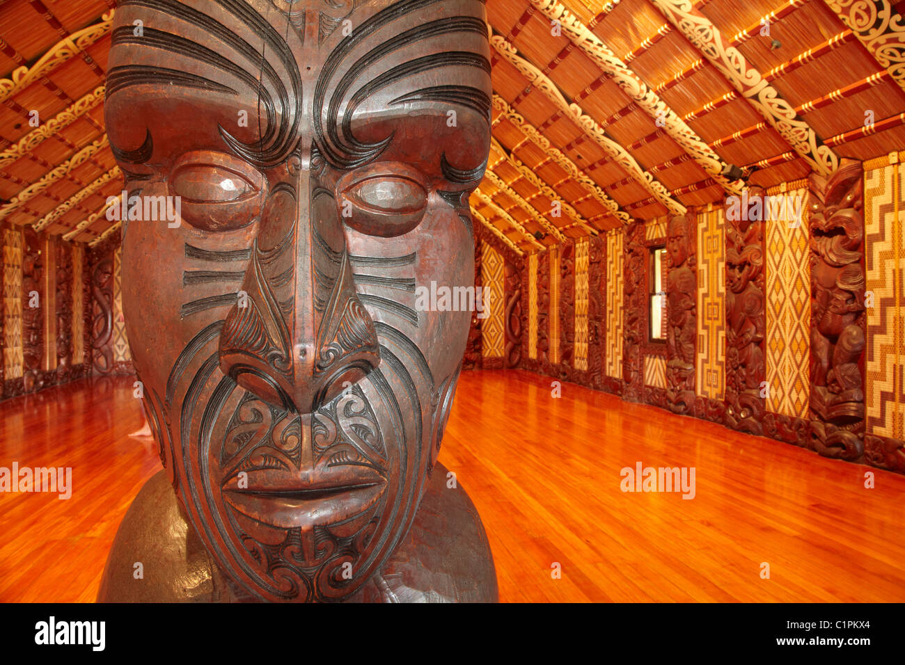 Interior of Te Whare Runanga, Maori Meeting House, Waitangi, Bay of ...