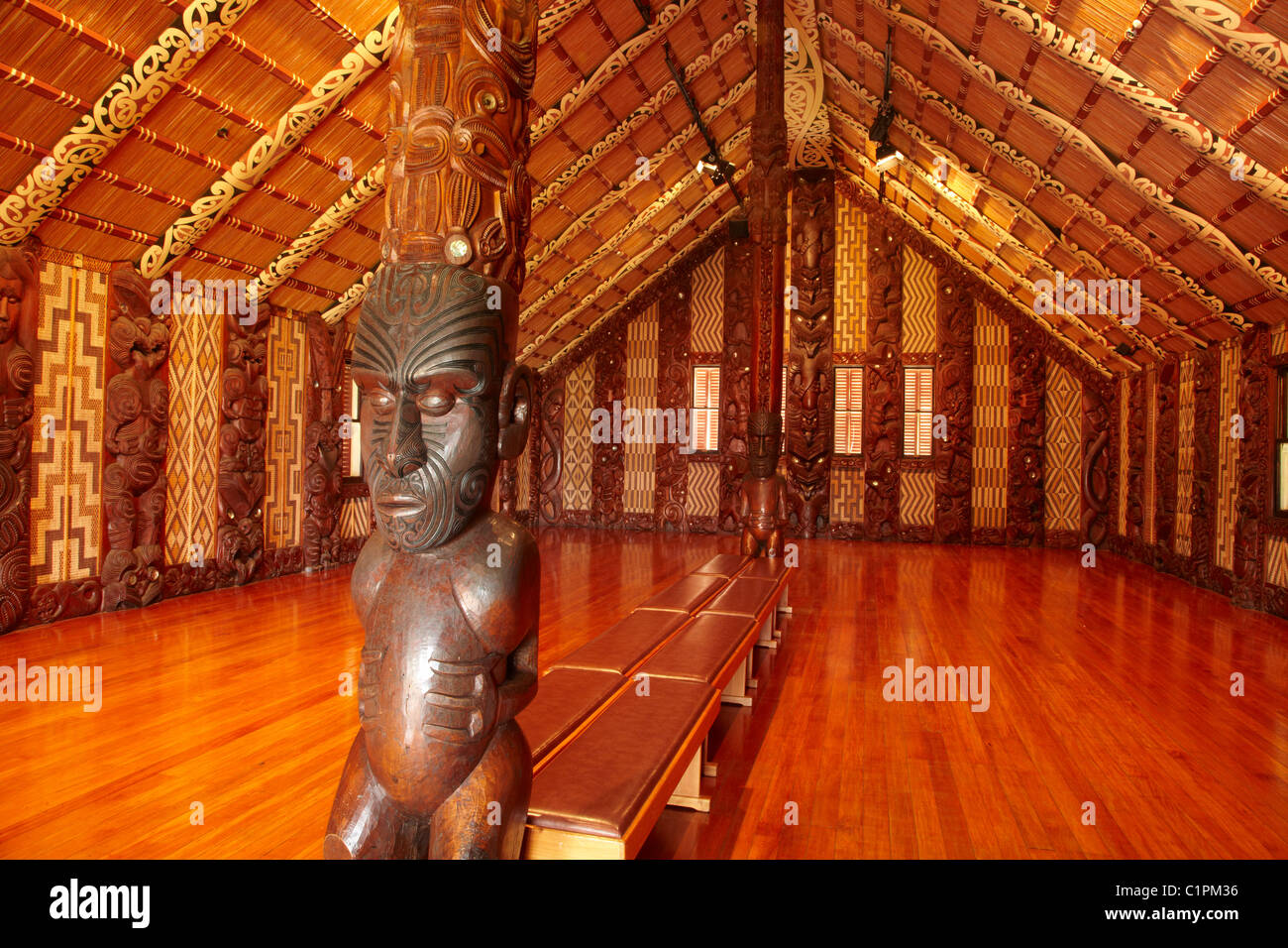 Interior of Te Whare Runanga, Maori Meeting House, Waitangi, Bay of ...