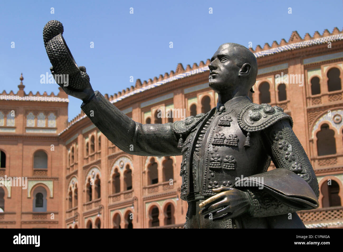 Madrid, Spain. Statue of bullfighter in front of Las Ventas bullring ...