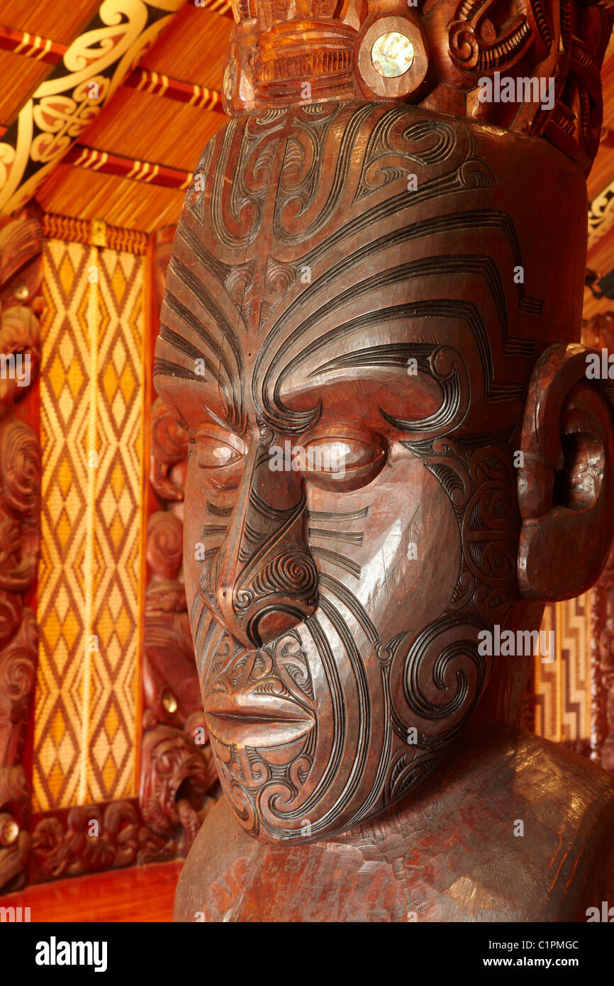 Interior of Te Whare Runanga, Maori Meeting House, Waitangi, Bay of ...