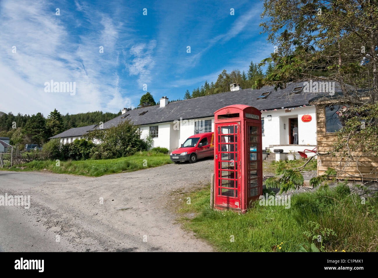 The post office and telephone box in the small settlement of Inverie in ...