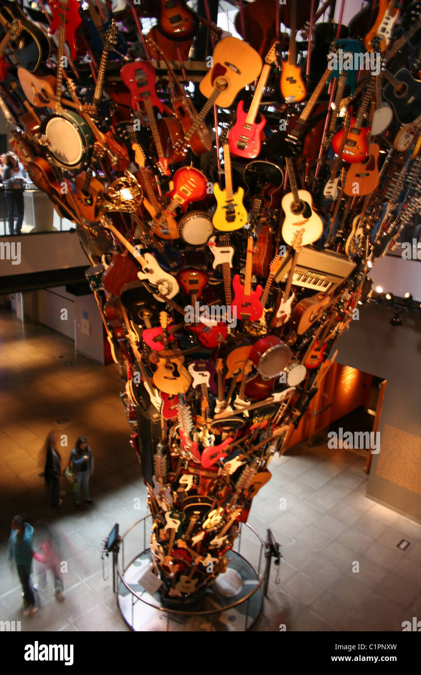 Seattle, USA. Experience Music Project. Art statue made of hundreds of ...