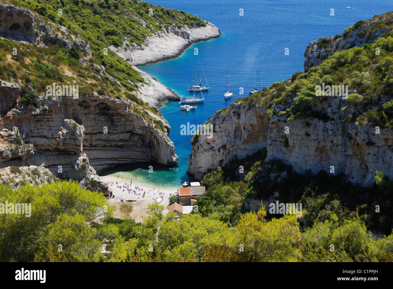 The famous beach of Stiniva on island Vis Stock Photo - Alamy