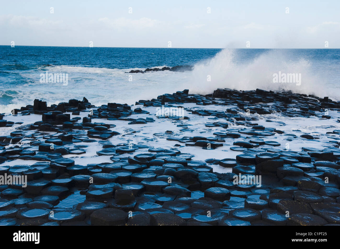 Northern Ireland, Giant's Causeway basalt columns on coastline Stock ...