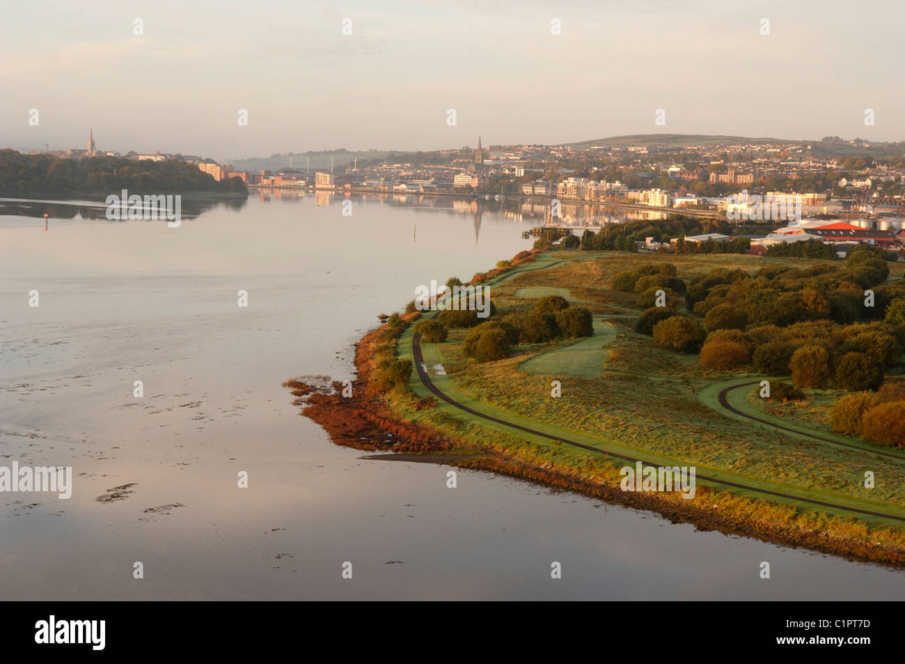 Northern Ireland, Causeway Coast, Derry City from Foyle Bridge Stock ...