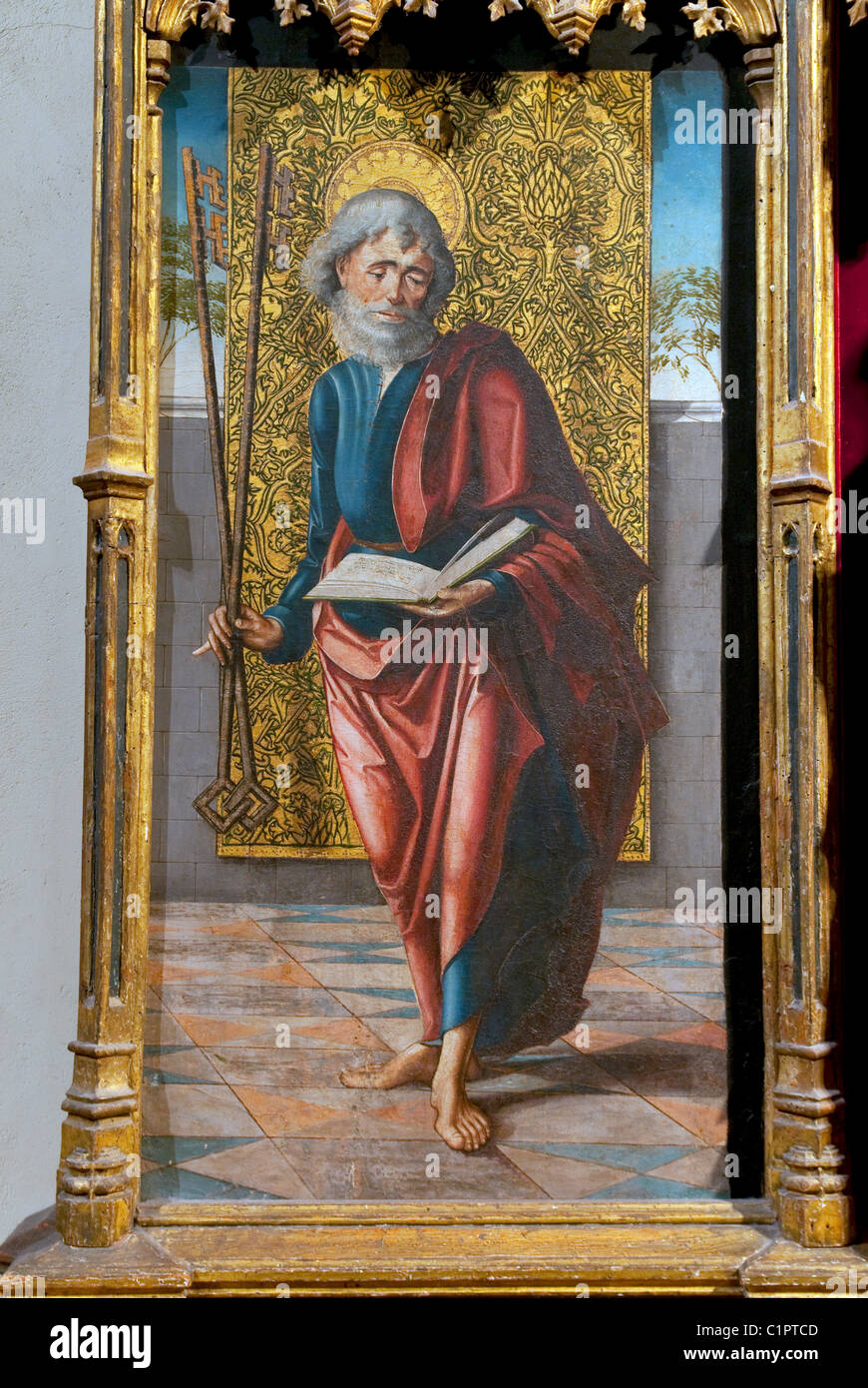 Detail: Saint Peter on wood, part of altarpiece, Virgin and Child with ...