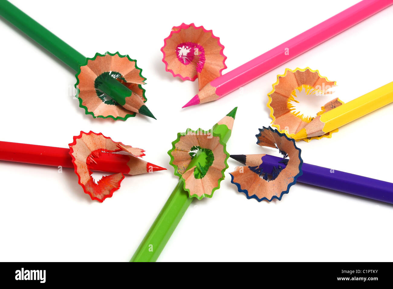 colors sharp pencils and shaving isolated on white background Stock ...