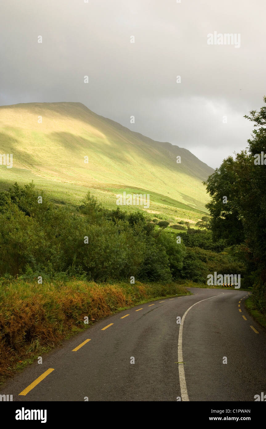 Republic of Ireland, Dingle Peninsula, country road below mountain ...