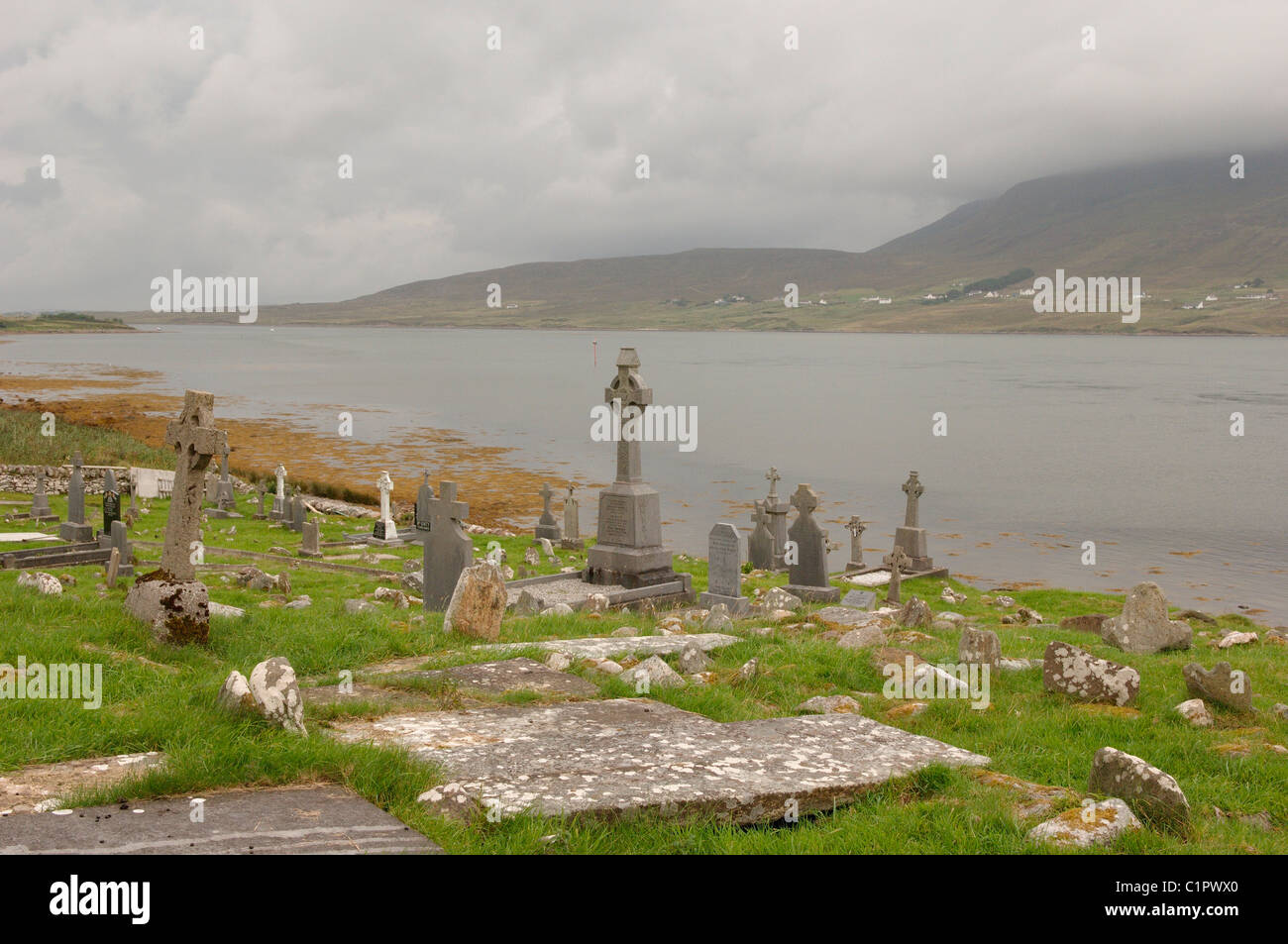 Kildownet graveyard overlooking achill sound hi-res stock photography ...