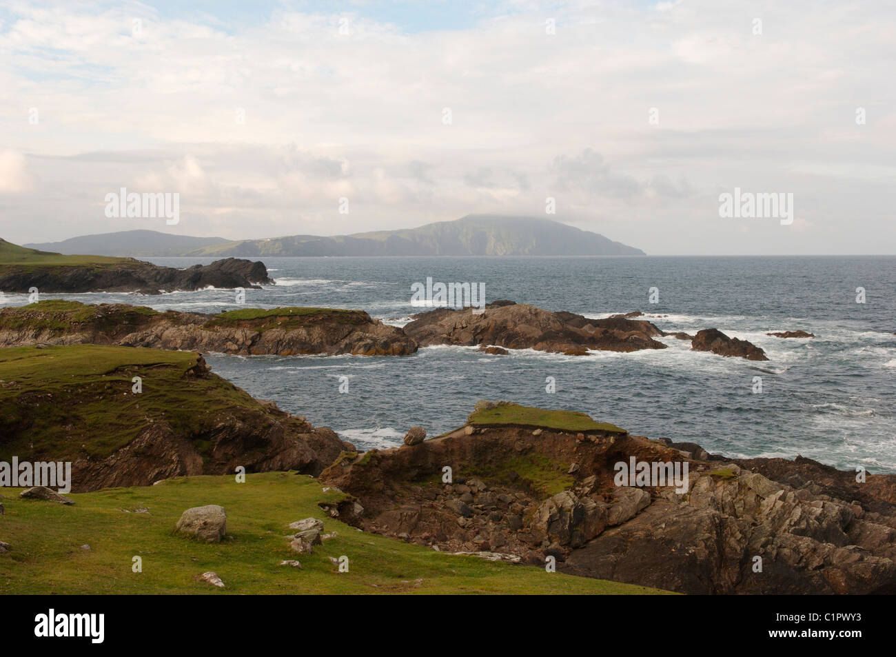 Republic of Ireland, County Mayo, view of Clare island from Achill ...