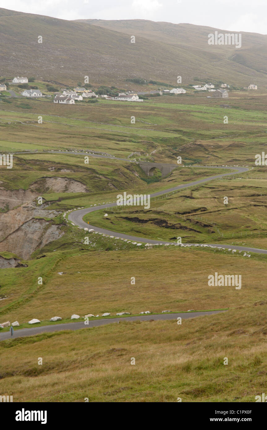 Republic of Ireland, County Mayo, Achill Island, Dooega, road winding ...