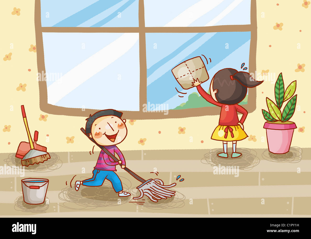 school children clean the class Stock Photo - Alamy