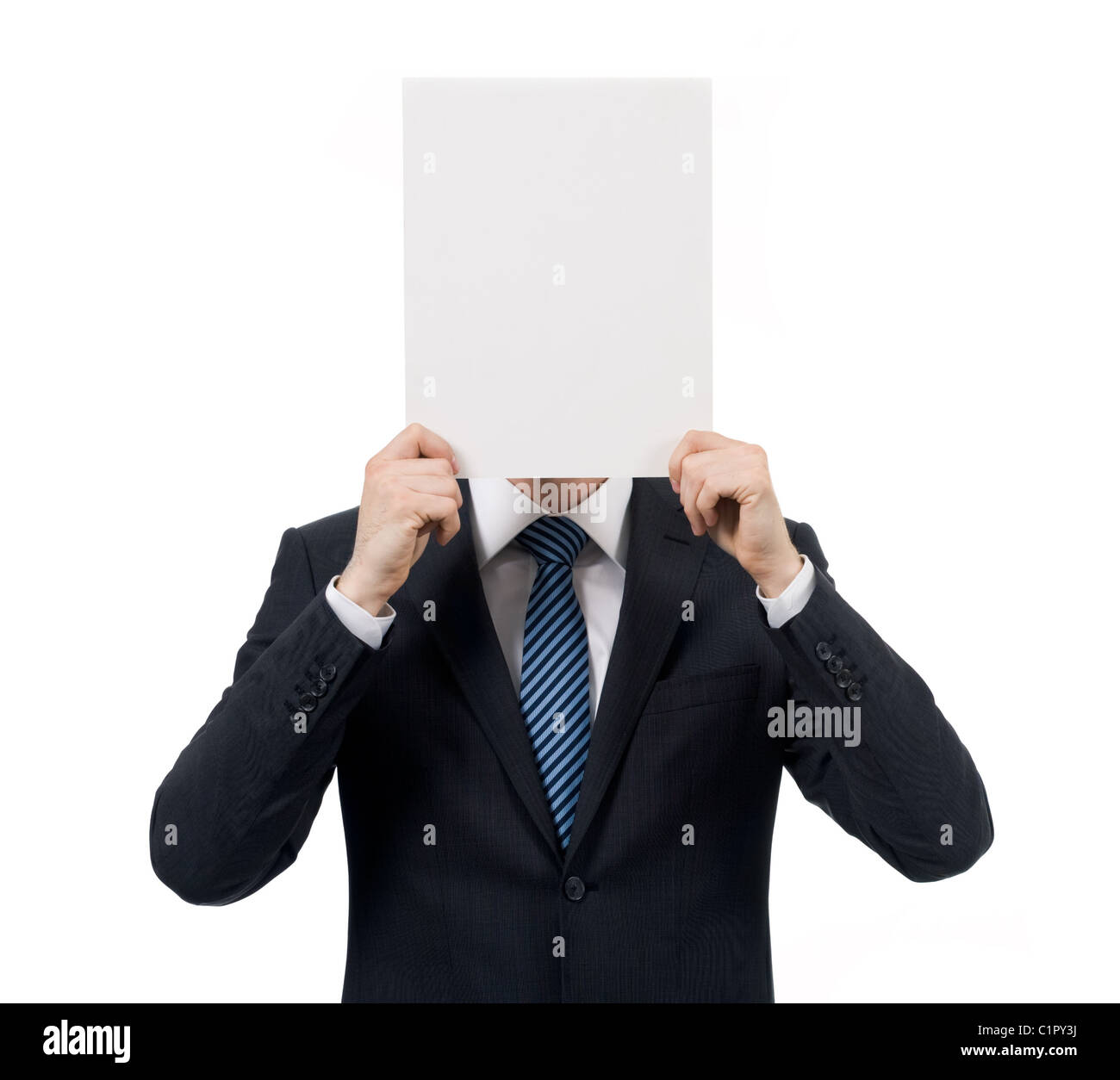 Image of male hand holding blank paper while advertising something ...