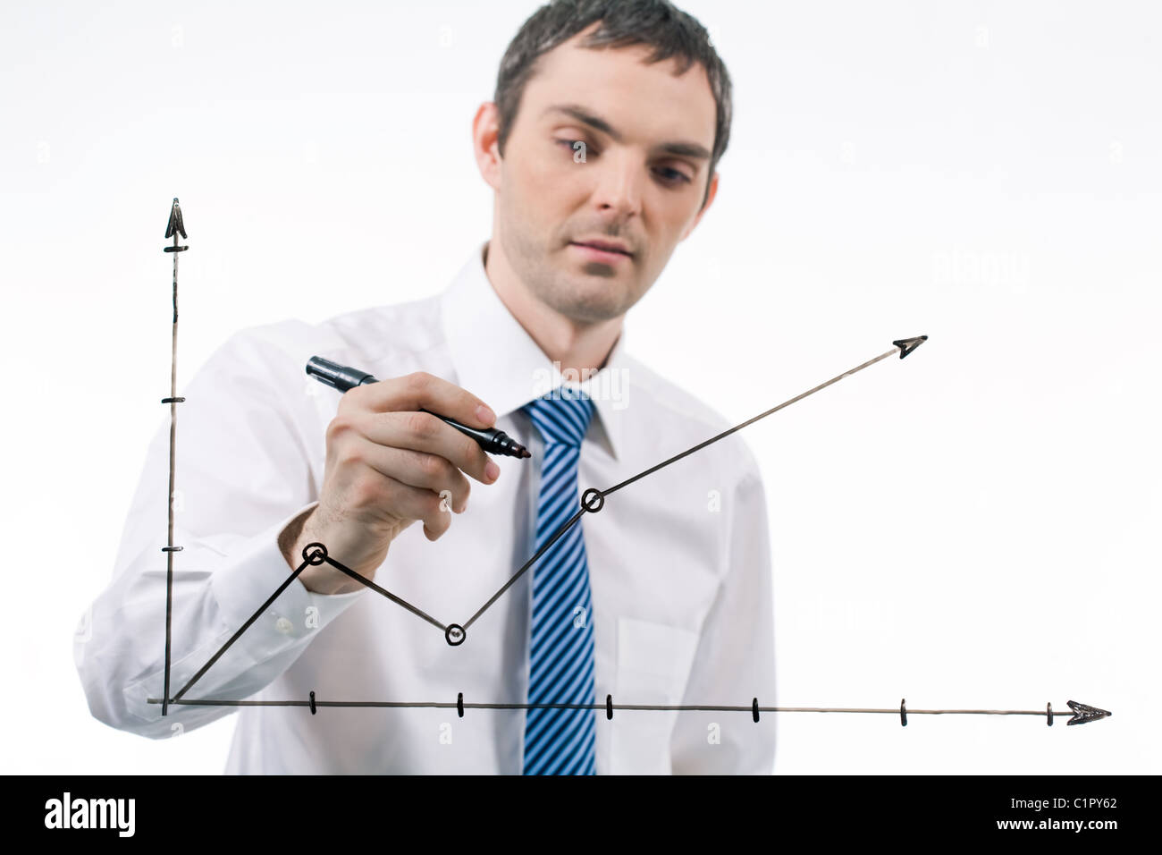 Photo of graph being drawn by confident businessman at background Stock ...