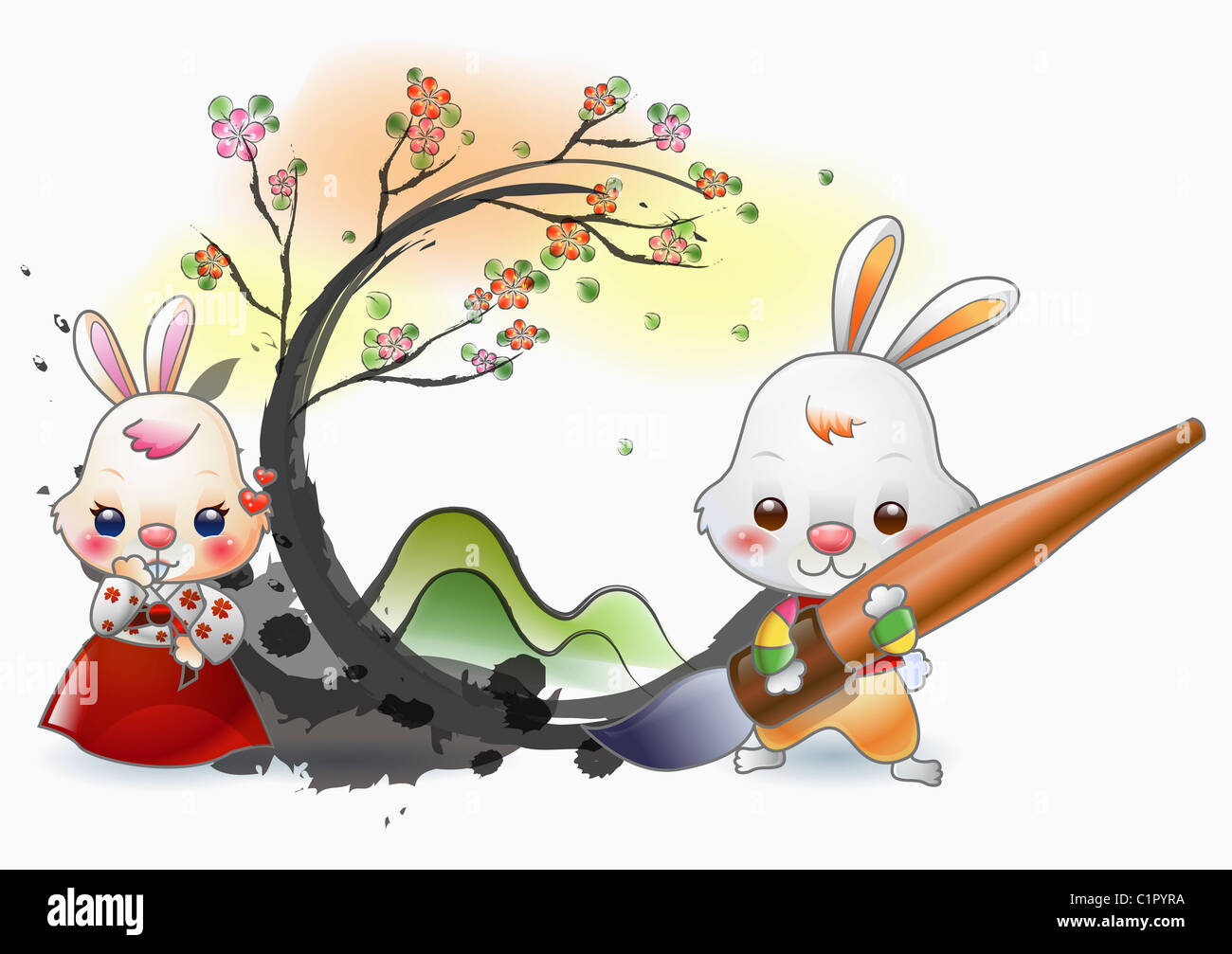 Illustration of Korean traditional rabbit's year in lunar calendar ...