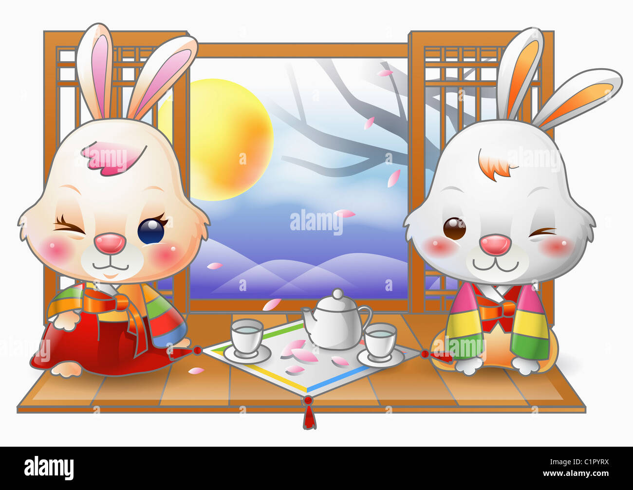Illustration of Korean traditional rabbit's year in lunar calendar ...