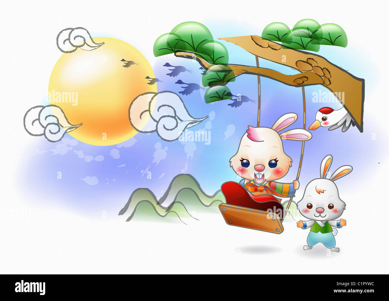 Illustration of Korean traditional rabbit's year in lunar calendar ...