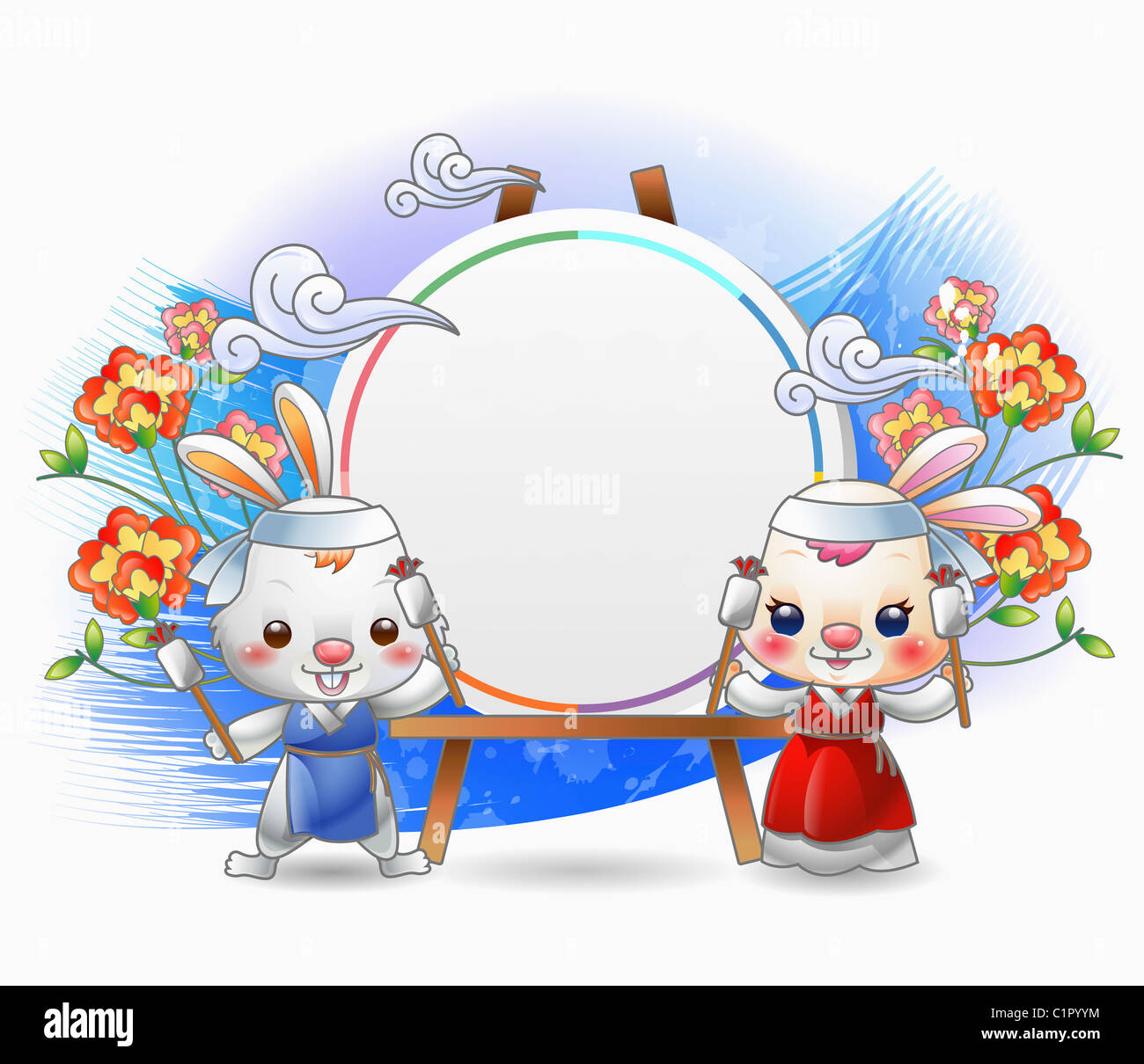 Illustration of Korean traditional rabbit's year in lunar calendar ...