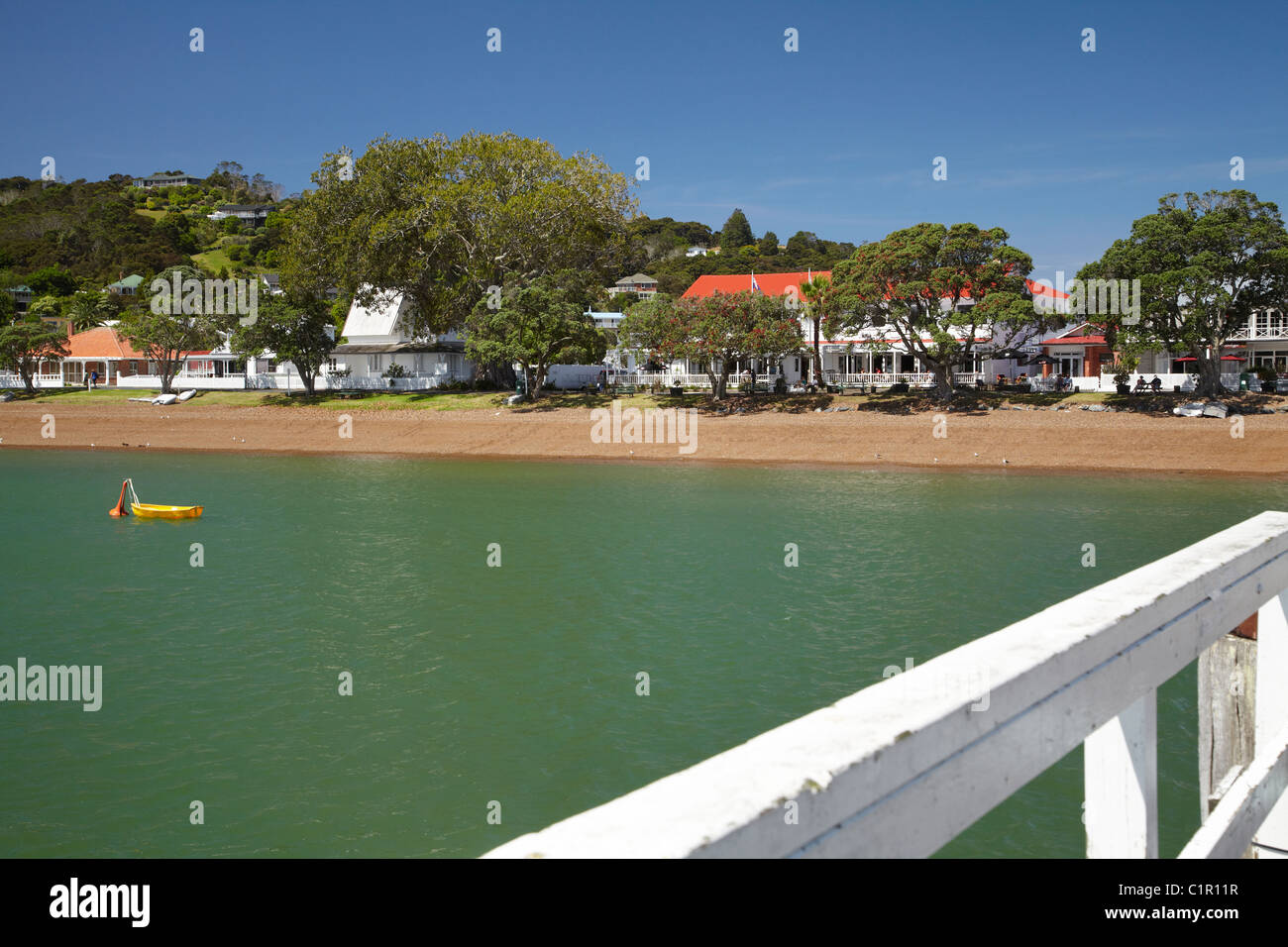 Russell waterfront, seen from the wharf, Bay of Islands, Northland ...