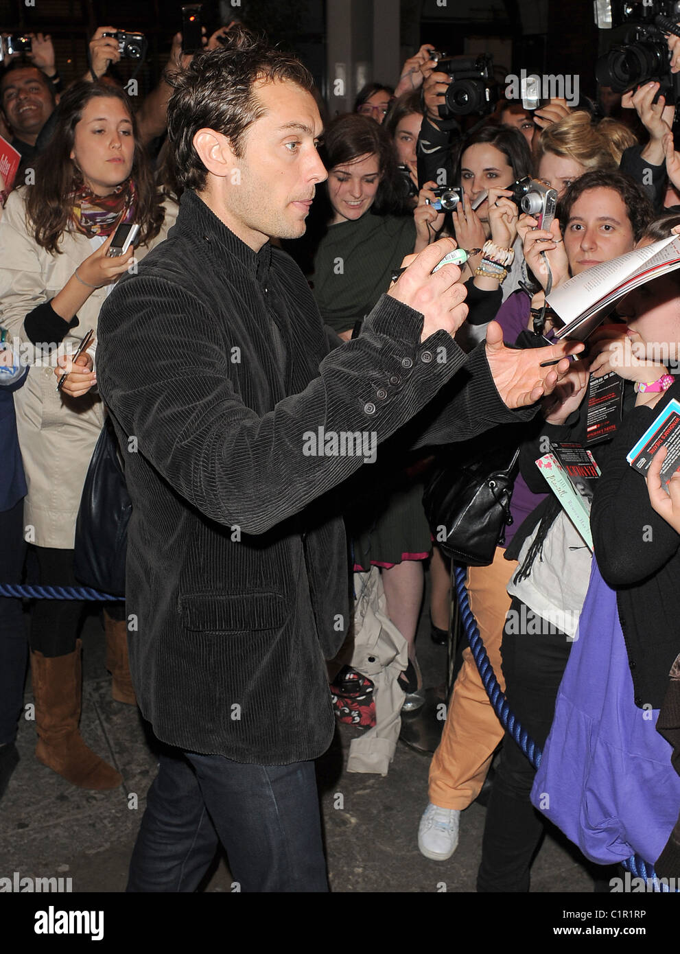 Jude Law leaves the Wyndham Theatre having performed in 'Hamlet' and is ...