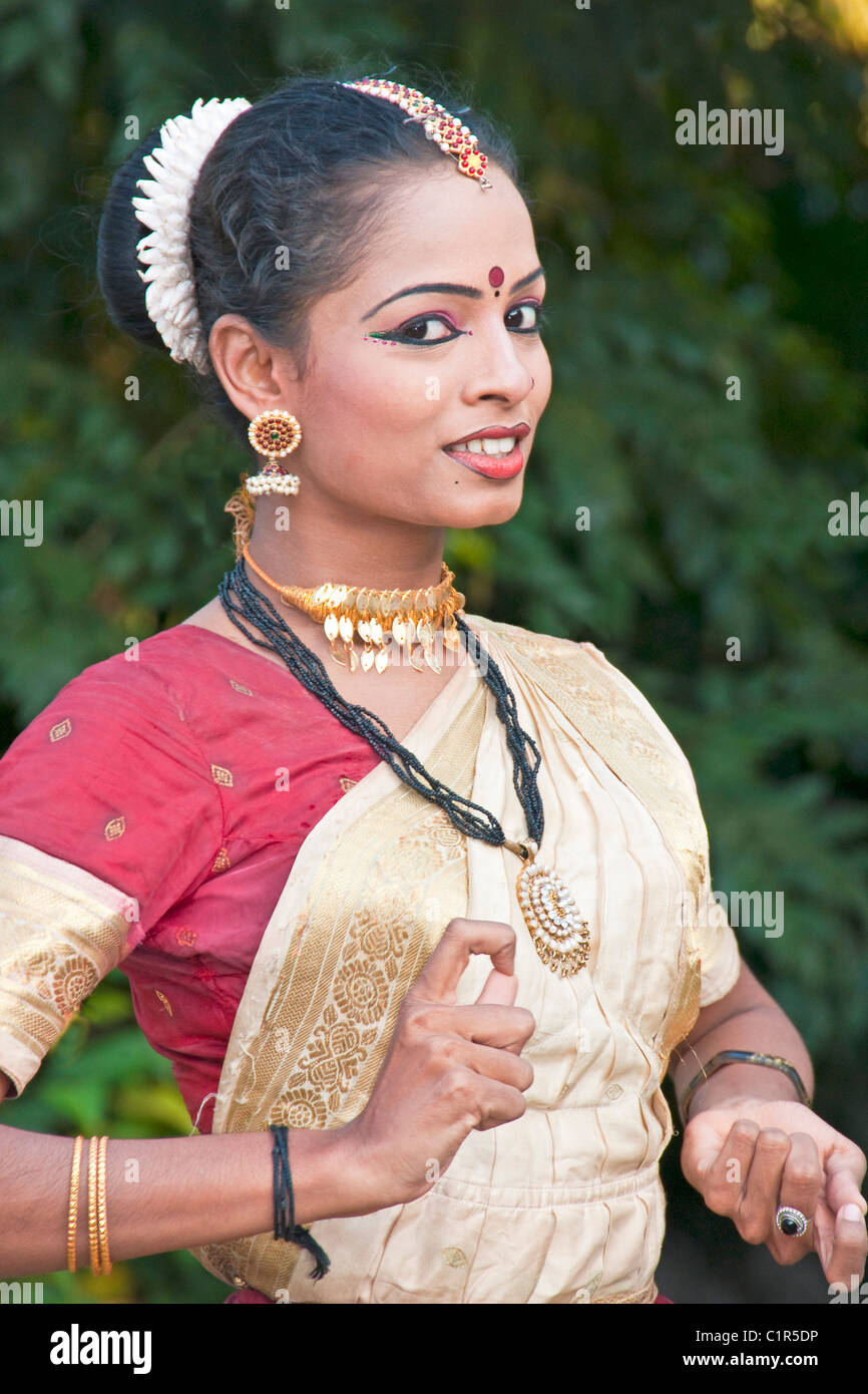 Mohaniyattam Dancer In Traditional Keralite Costume Performing At