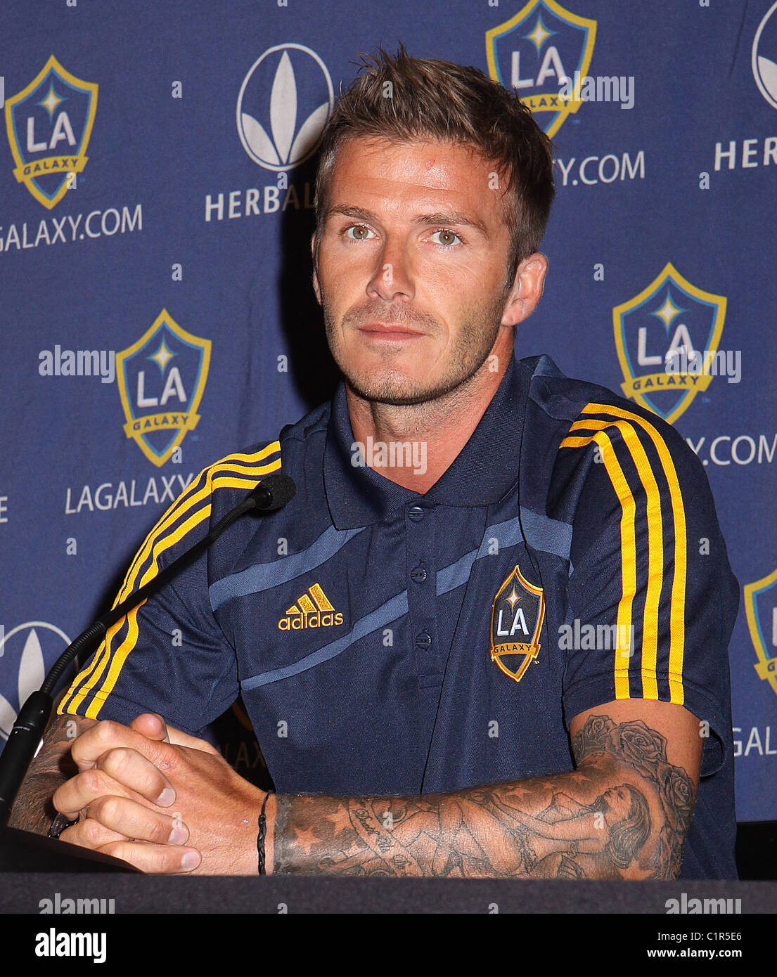 David Beckham at the LA Galaxy and Red Bulls Press Conference New York ...