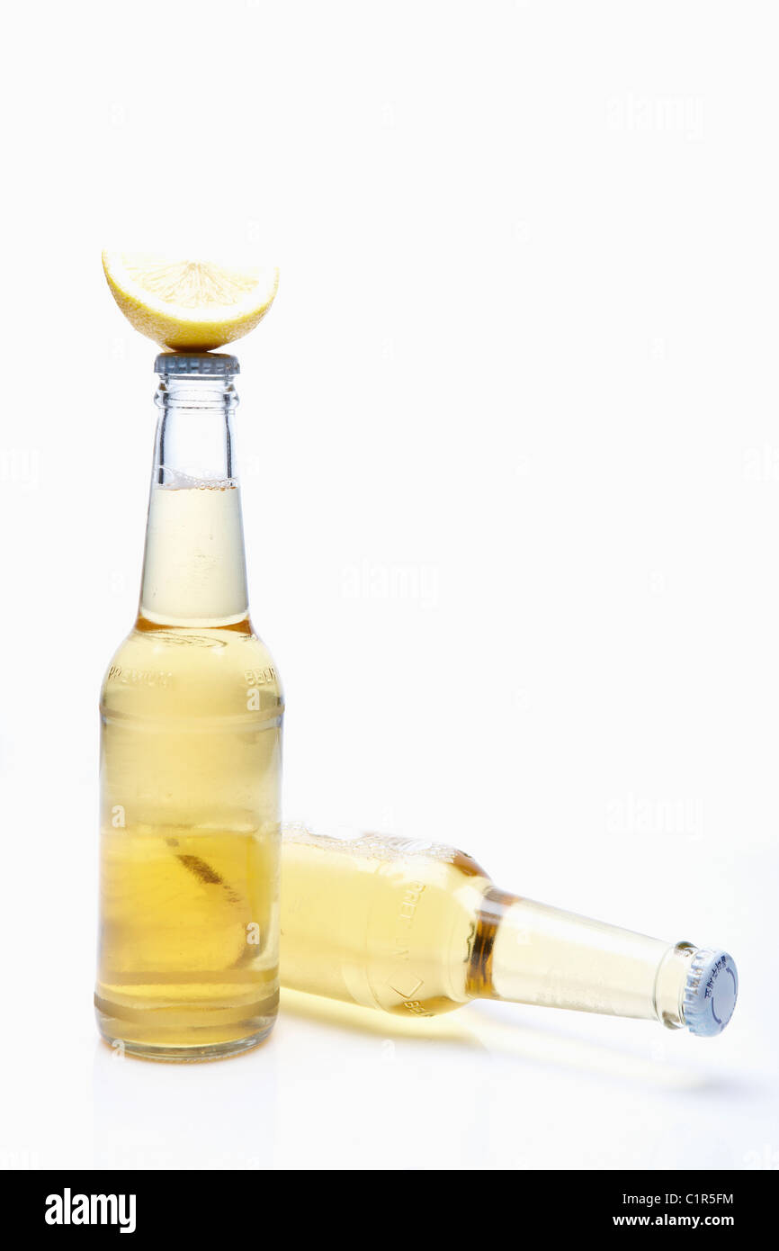 bottled beer with lemon slice Stock Photo - Alamy