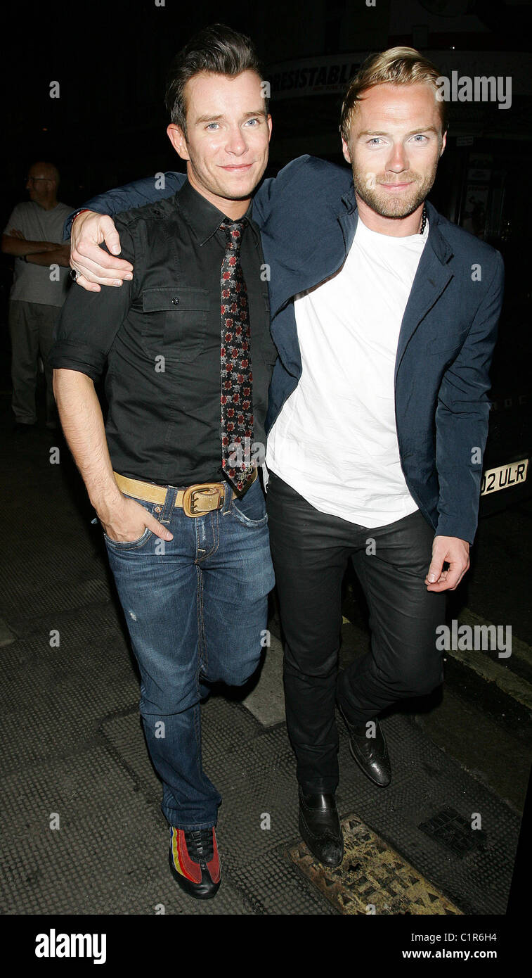 Stephen Gately and Ronan Keating of Boyzone leaving Ivy restaurant ...