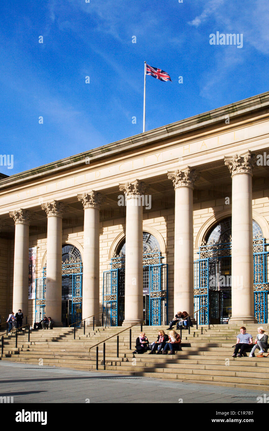 People sitting on the City Hall steps Sheffield South Yorkshire England ...