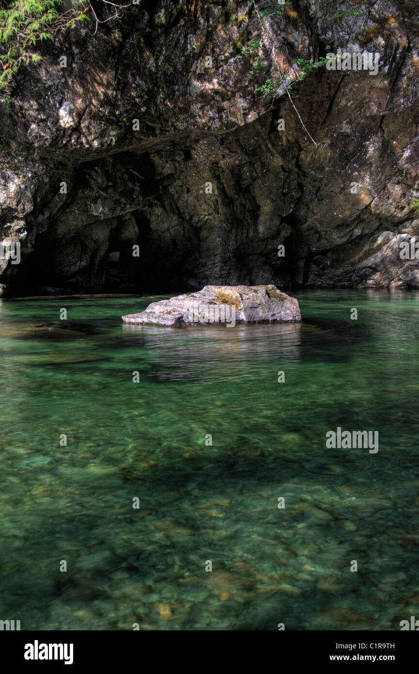 Clear pools and caves along Chehalis River flowing through Canyon, near ...