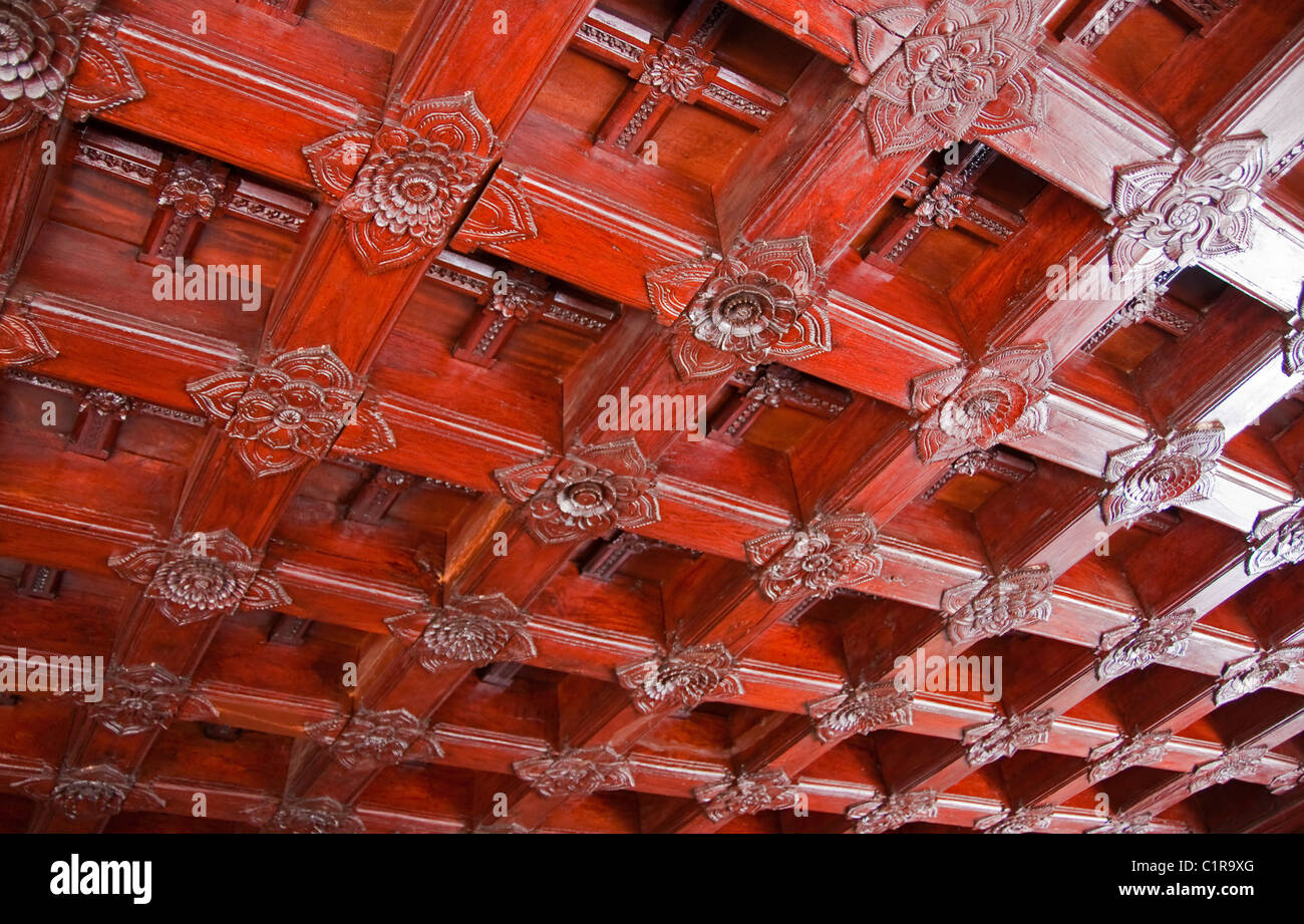 Teakwood ceiling in the Padmanabhapuram Palace, old 17th century palace ...