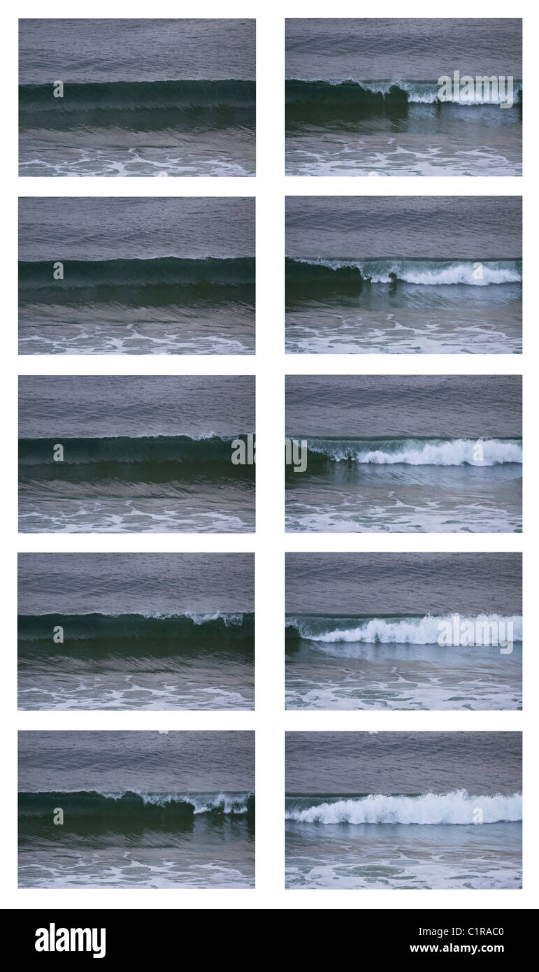 Sequence of 10 images of breaking wave taken within approximately 2 ...