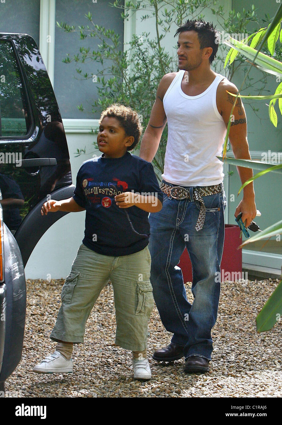 Peter Andre leaving his Brighton home with son Harvey Brighton, England ...