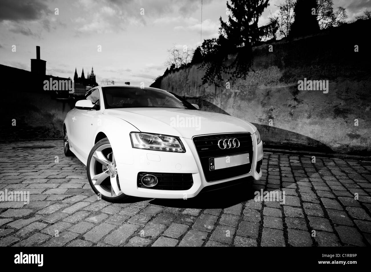 White audi car parked Black and White Stock Photos & Images - Alamy