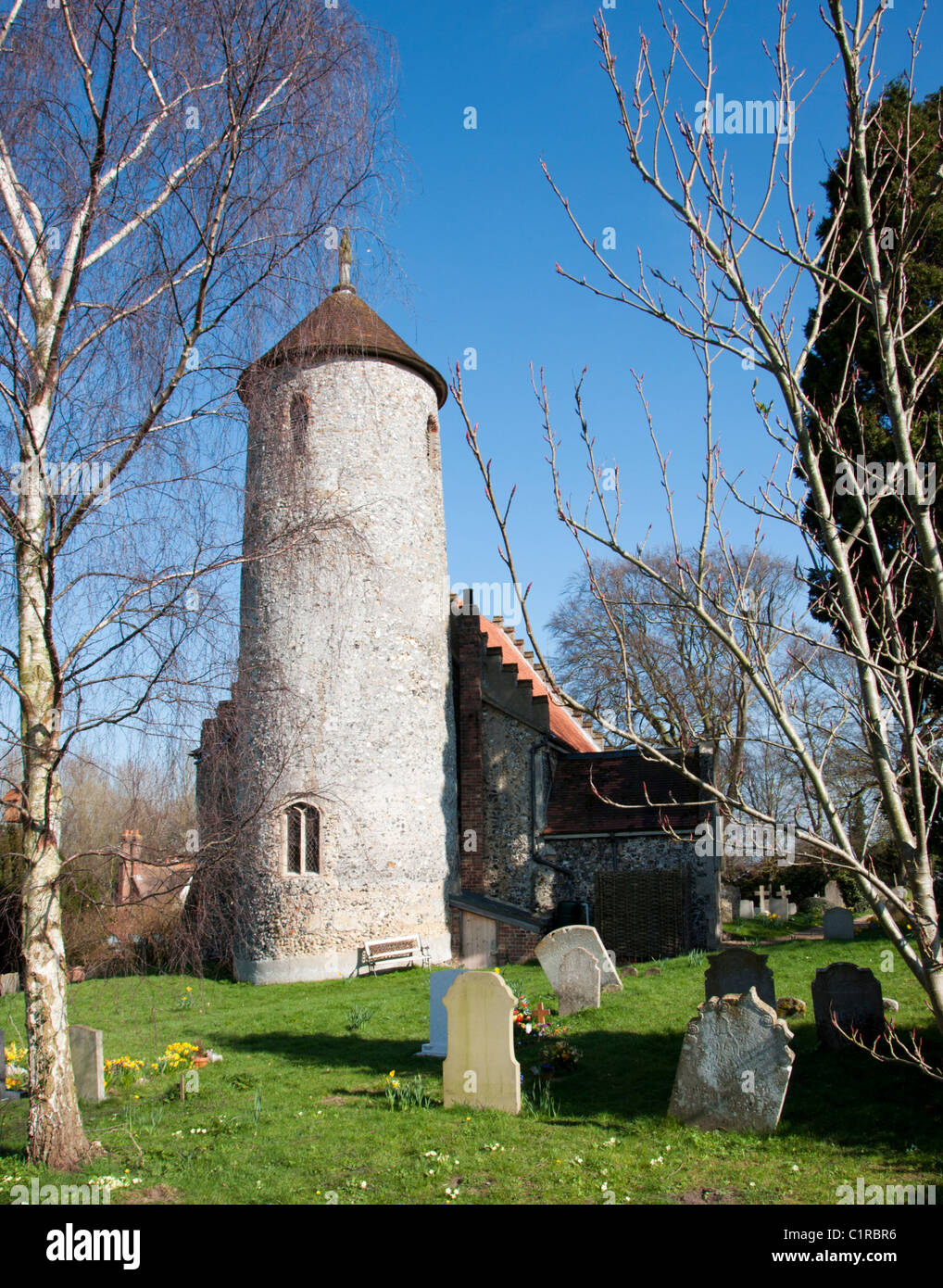 Bawburgh country church Norfolk with Round tower flint pretty 14th ...