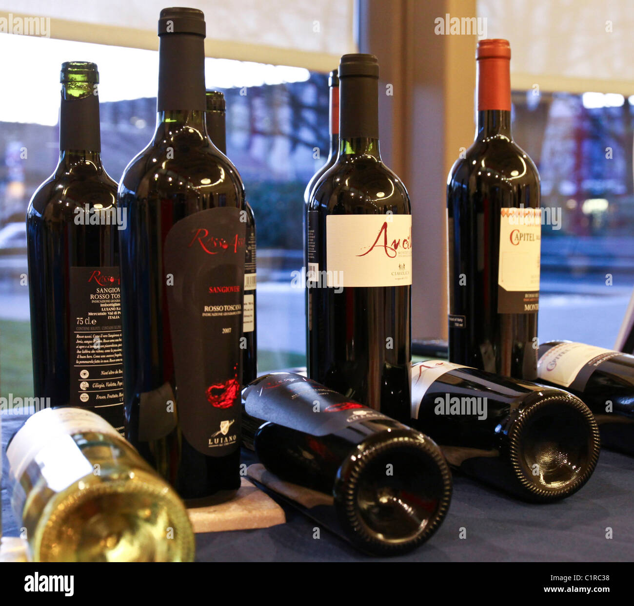 Italian wines on display at a wine tasting event Stock Photo - Alamy