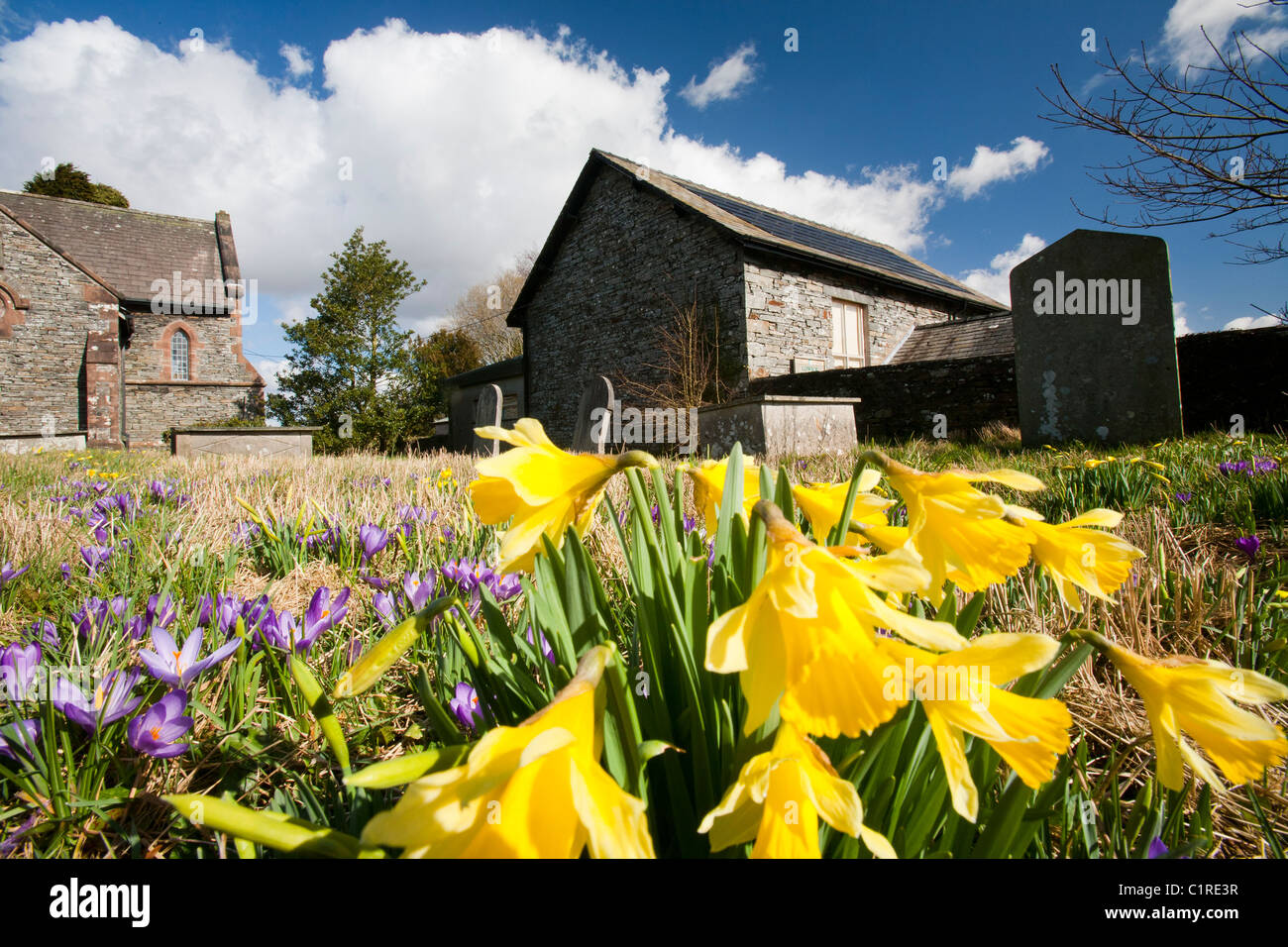 Solar electric panels on Lowick Village Hall in South Cumbria, with ...