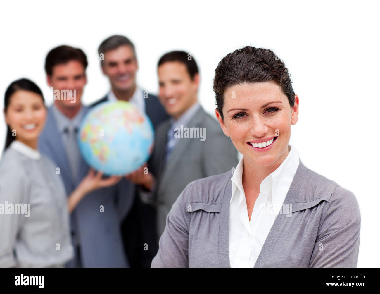 Business team looking camera globe hi-res stock photography and images ...